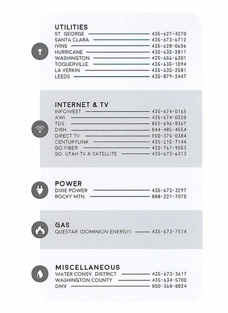 St. George Utility List | Buy or Sell St. George City Homes