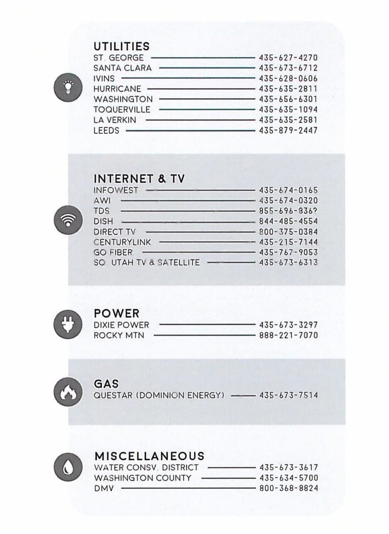St. George Utility List | Buy or Sell St. George City Homes